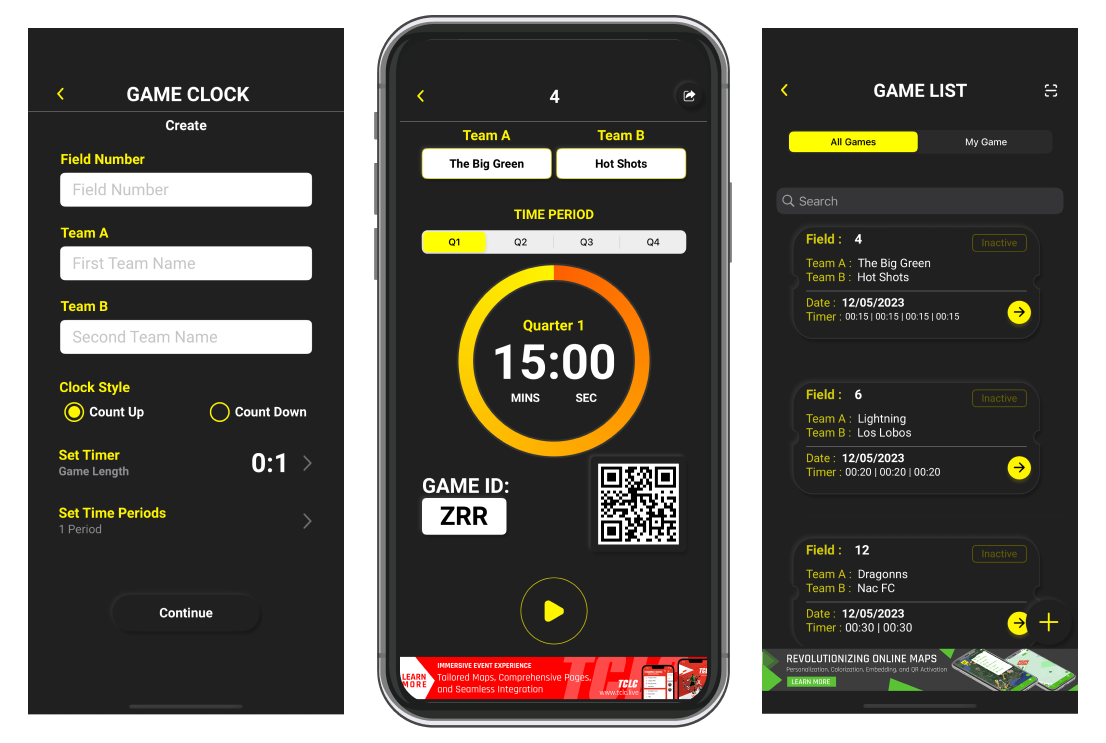 Game Clock a Synced and Shared game clock soccer, football, flag football